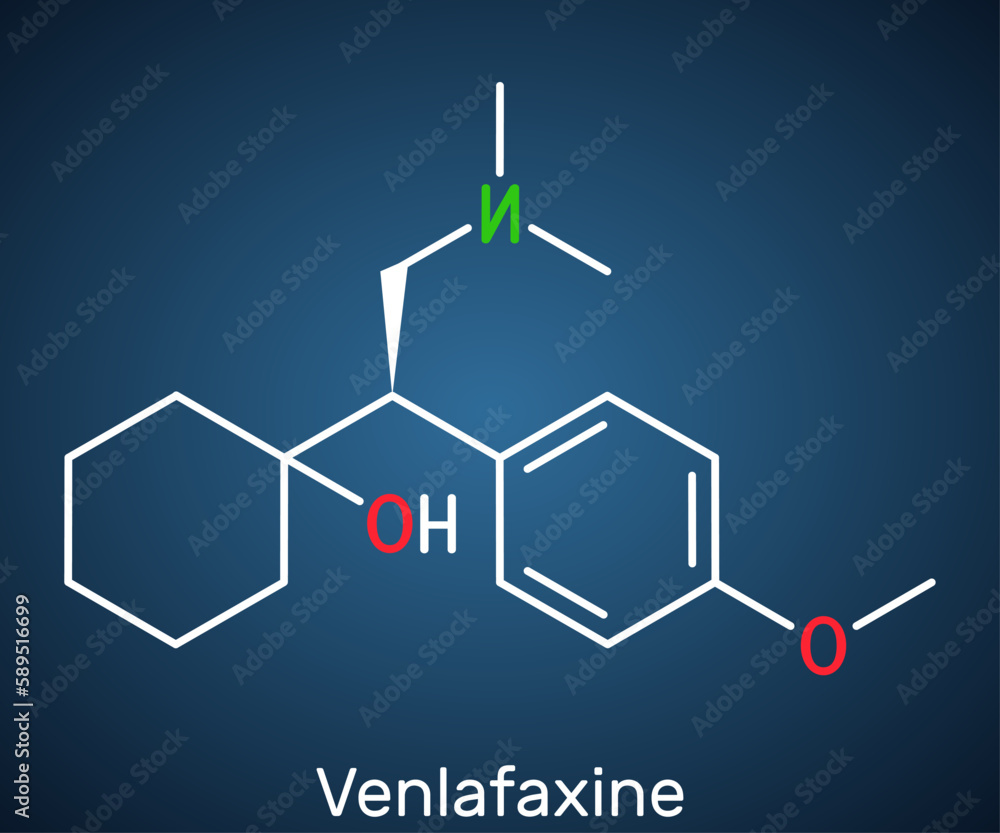 Venlafaxine antidepressant drug molecule. It is used for the treatment ...