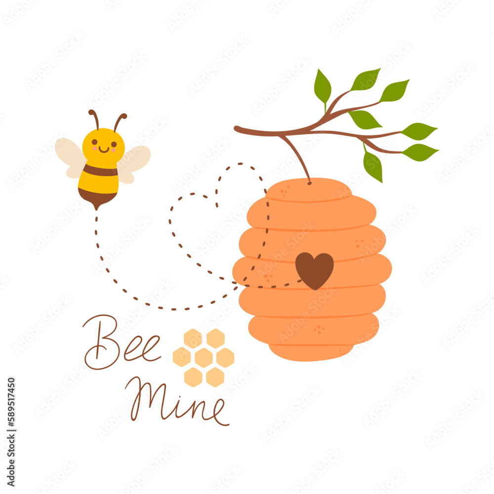 Cute bee and beehive isolate on white background. Vector graphics ...