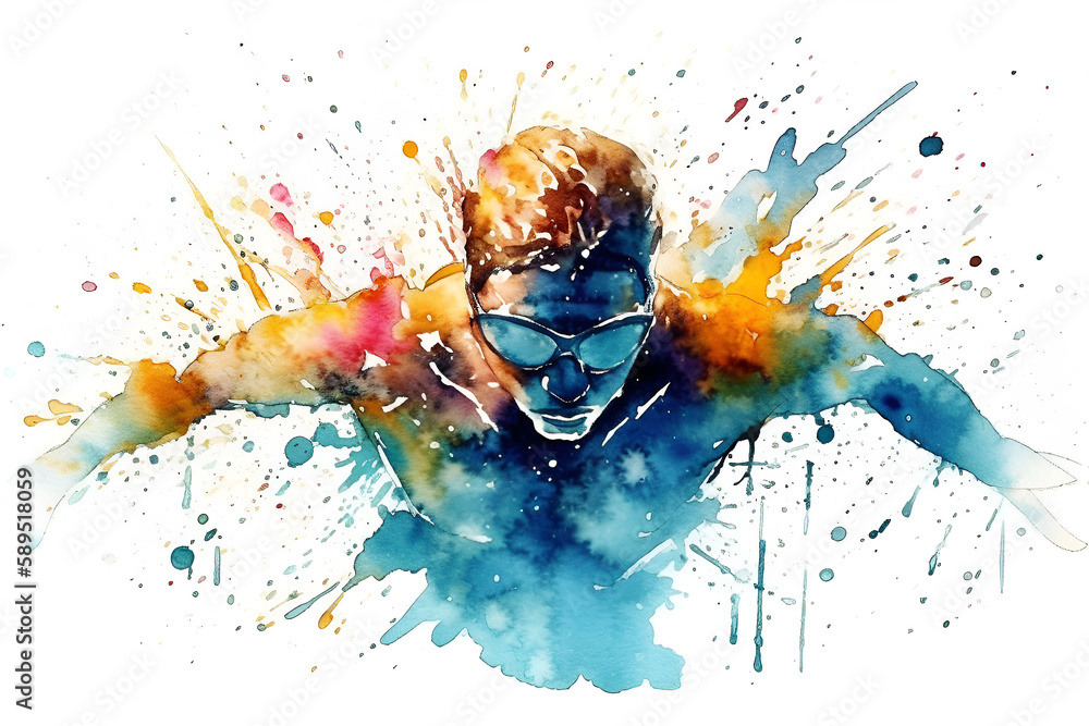 Watercolor design of a professional swimmer - Generative AI Stock ...