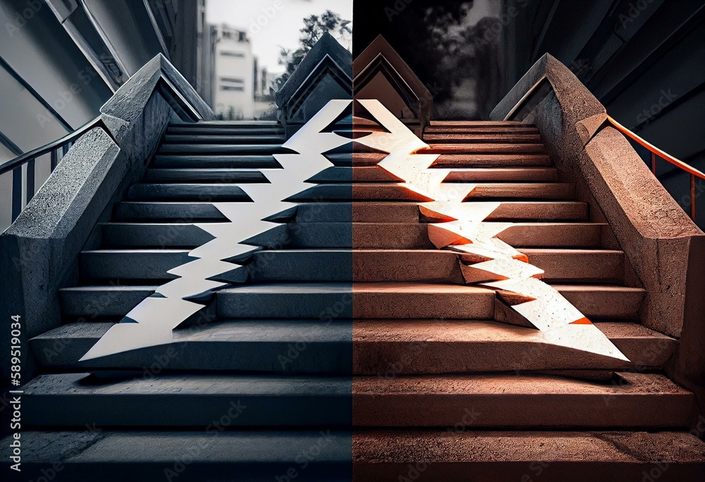 Stairs with arrow direction Sign on the way Left Right lane. Generative ...