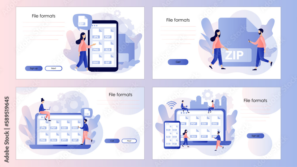 Various file formats. Extension of documents. File type: jpg, pdf, doc ...