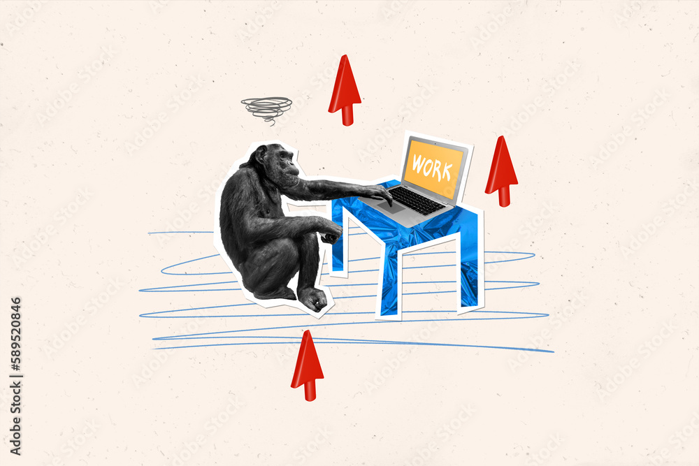 Photo cartoon comics sketch collage picture of monkey learning work ...