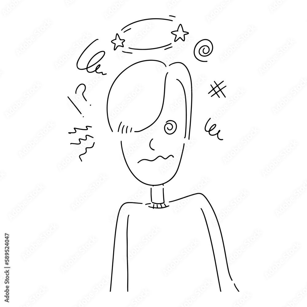 Doodle sketch style of person confused and dizzy cartoon hand drawn ...