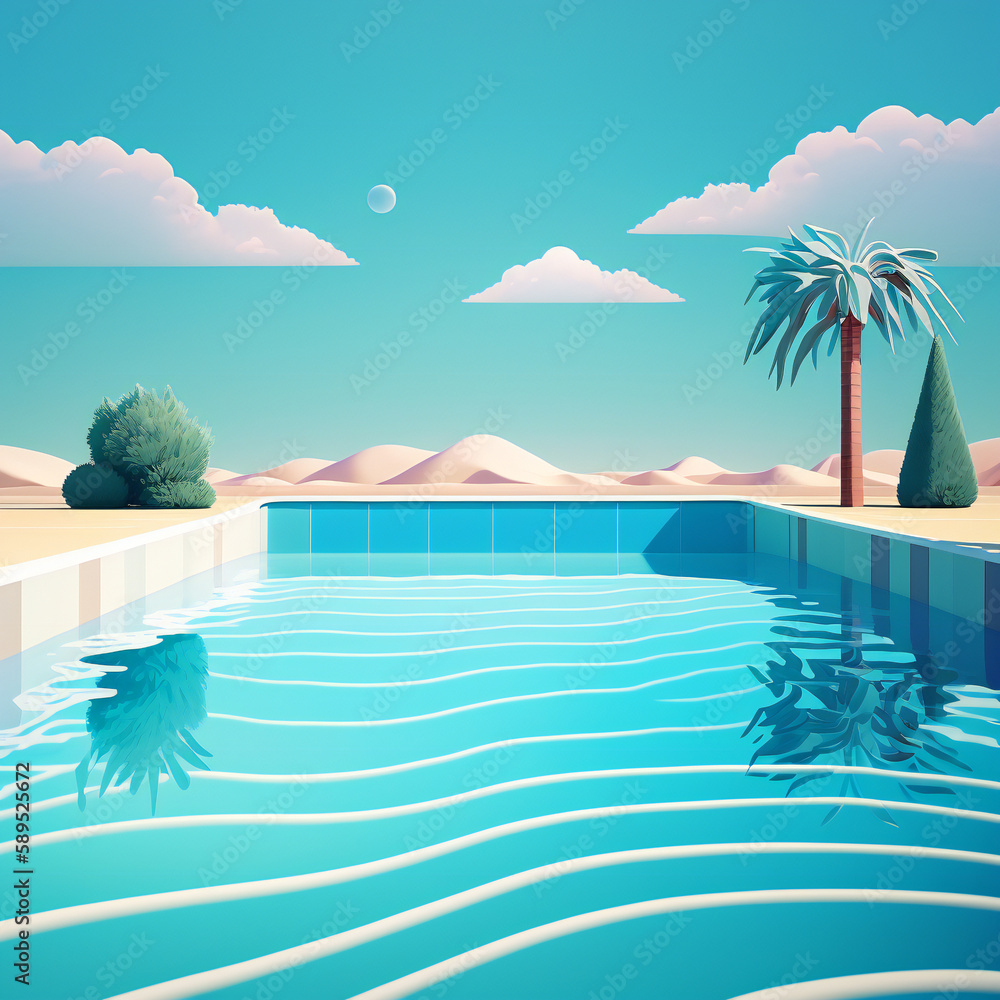 Swimming pool in hotel or resort outdoors, empty poolside with blue ...