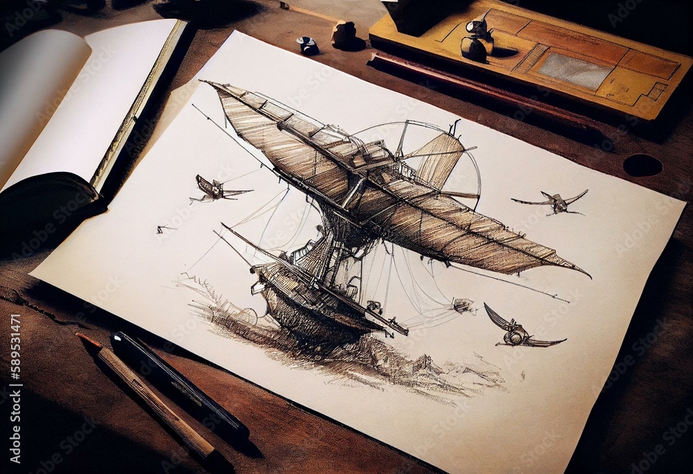 Drawing of a Flying Machine by Leonardo da Vinci. Generative AI Stock ...