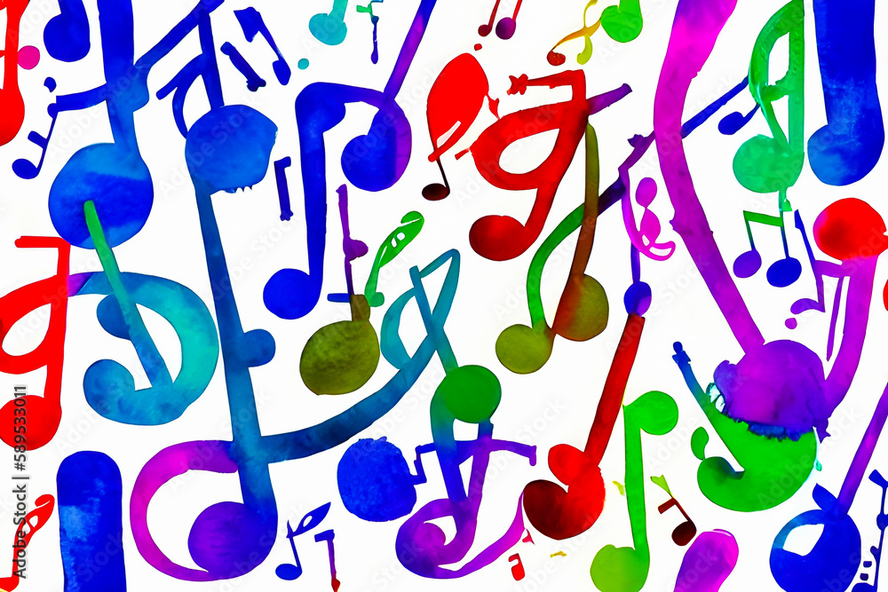 Watercolor music background with musical notes, on white, created by ...