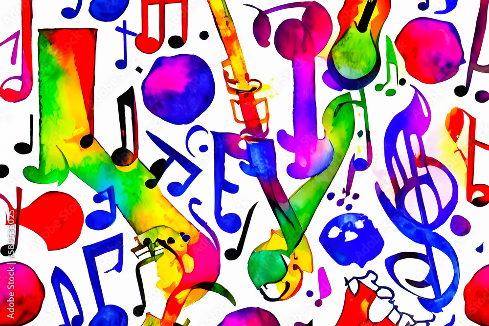 Watercolor music background with musical notes, on white, created by ...