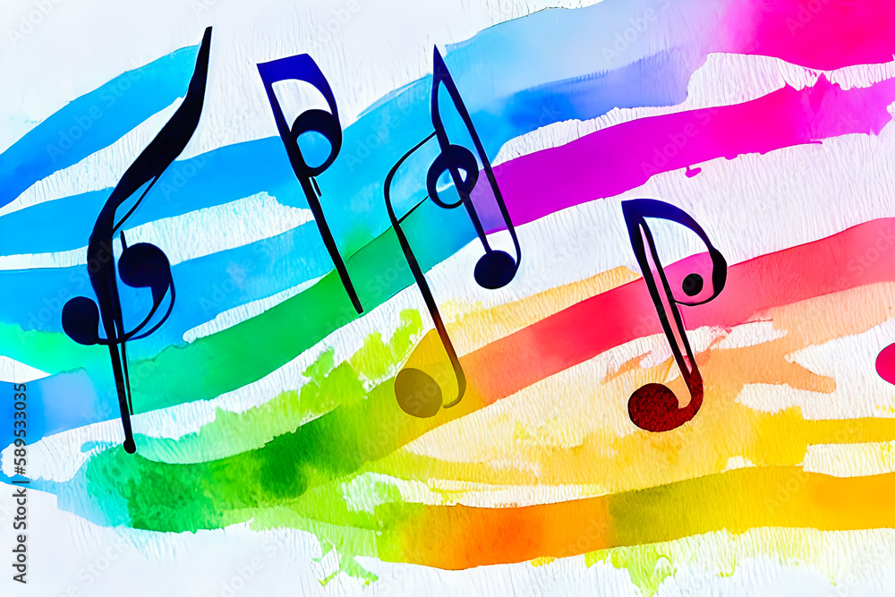 Watercolor music background with musical notes, on white, created by ...