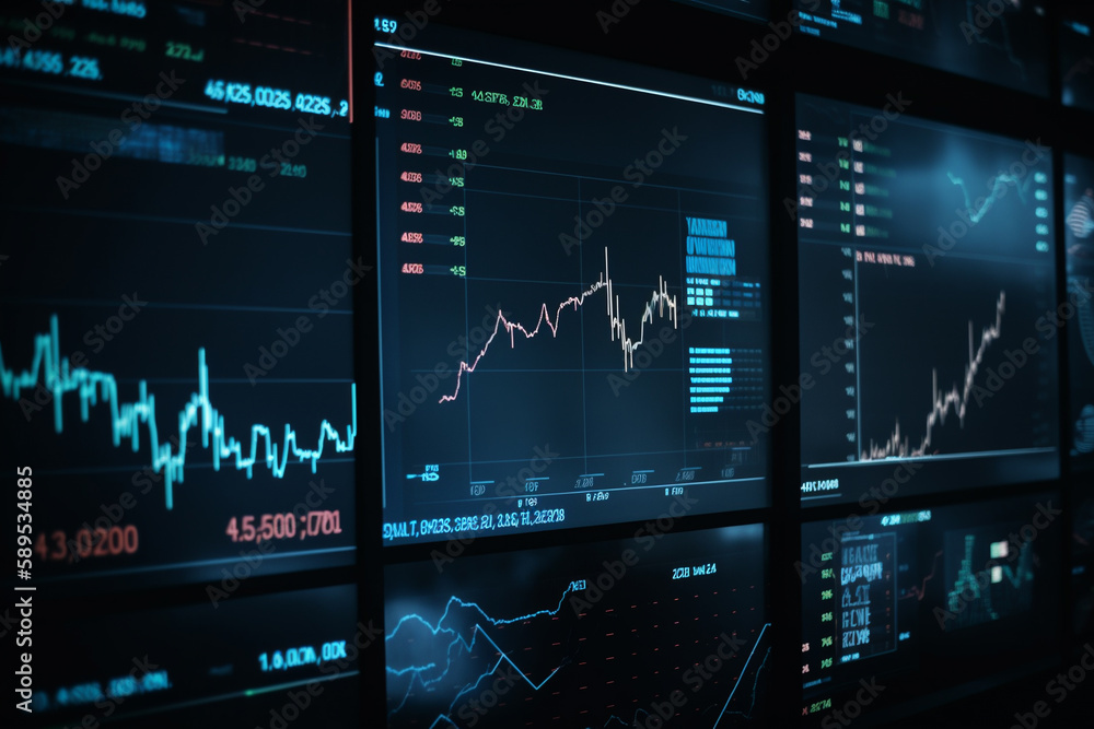 Screen with stock market index charts and diagrams. ai generative ...