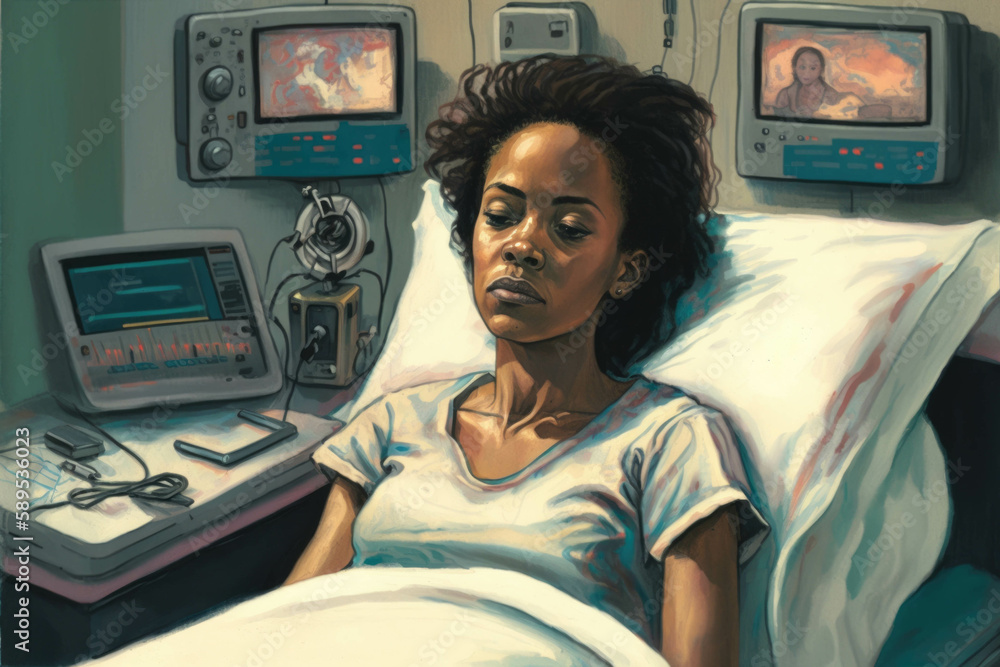 Ilustrace „An AfricanAmerican woman laying in a hospital bed connected ...