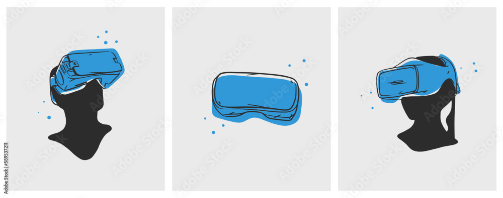 Hand drawn vector abstract graphic line art collection with virtual ...