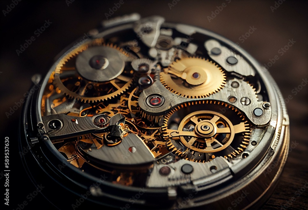Gears and cogs in clockwork watch mechanism. Craft and precision ...