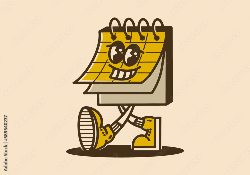 Vintage mascot character design of Square calendar with happy face ...