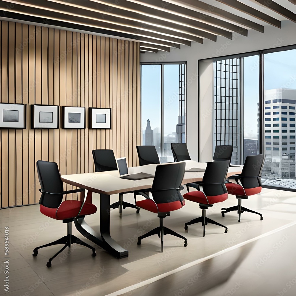 ilustración, hiperrealista, negocios, escena de oficina ocupada ...