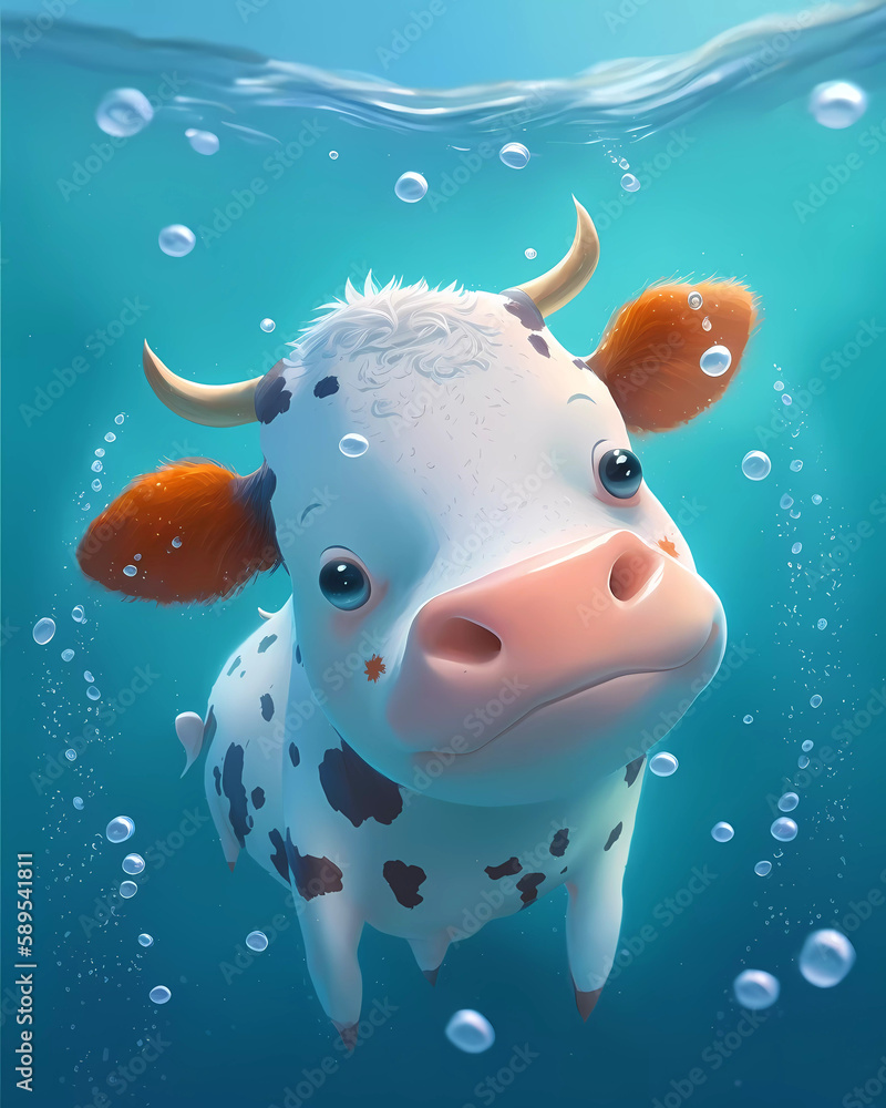 Cartoon Cow Swimming Underwater ( generative ai ) Stock Illustration ...
