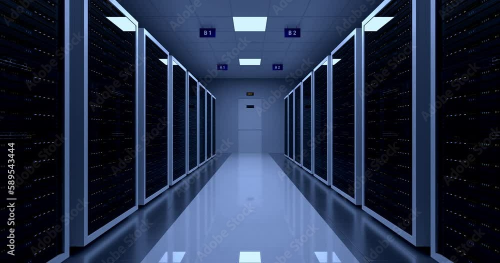 Modern Server Room Environment. Computer Racks All Around. Futuristic ...