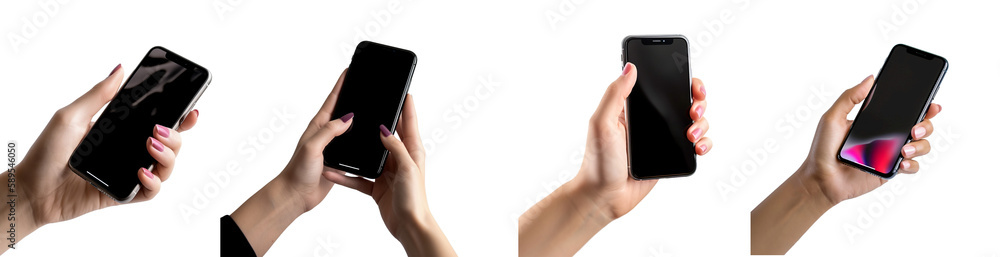 hand holding cell phone PNG. set of modern woman's hands holding ...