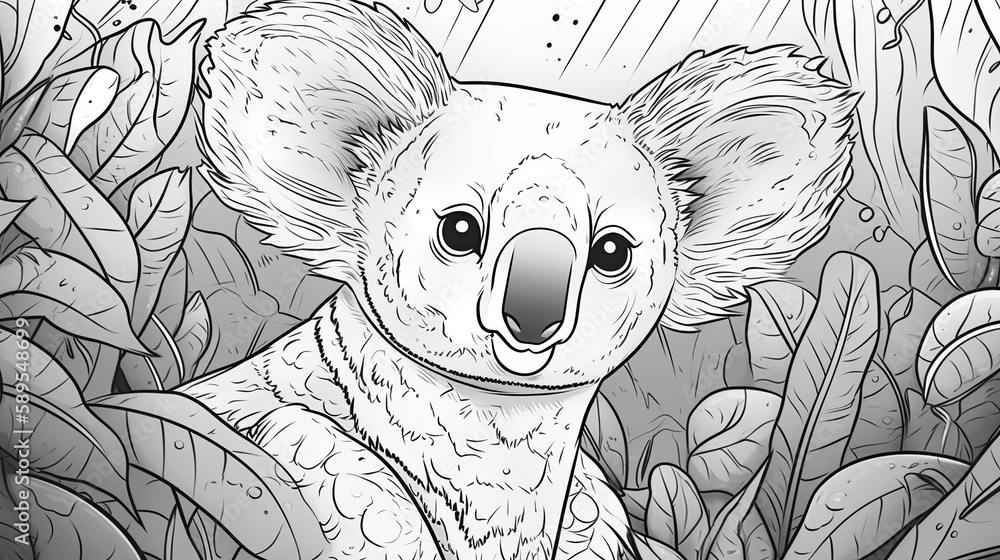 Koala Colouring Page: Fun Coloring for All Ages, Generative AI Stock ...