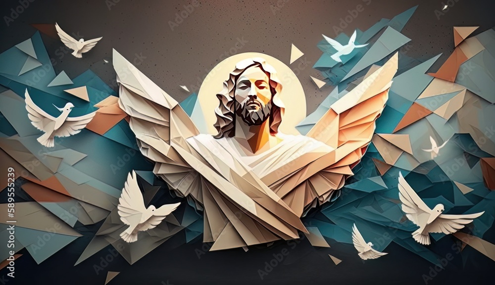 Ascension of Jesus Christ. son of god in heaven . Origami art ...