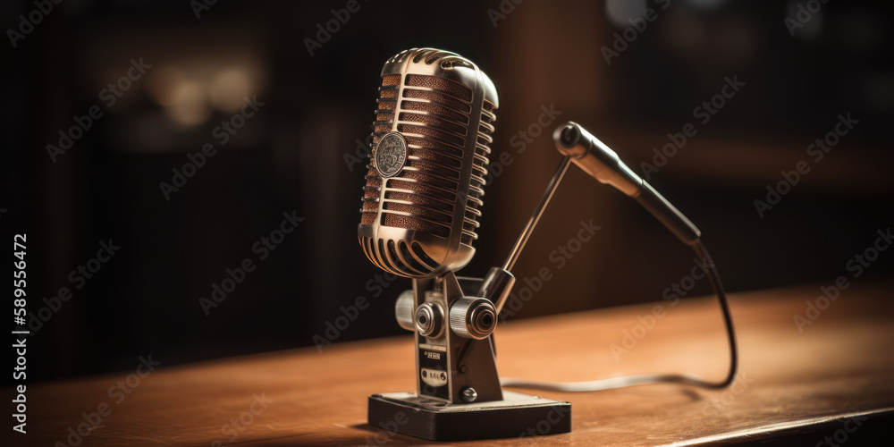 radio station retro metallic microphone for live podcast or show ...
