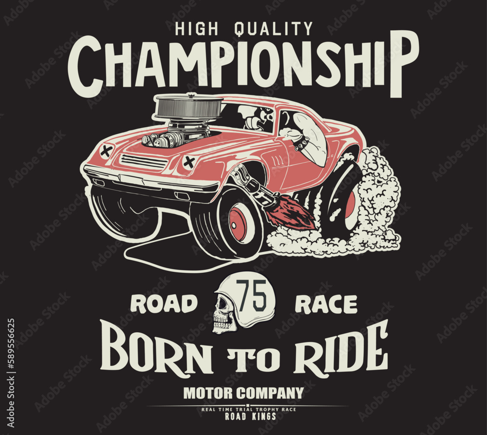 American muscle car illustration.muscle car race and burnout vector ...