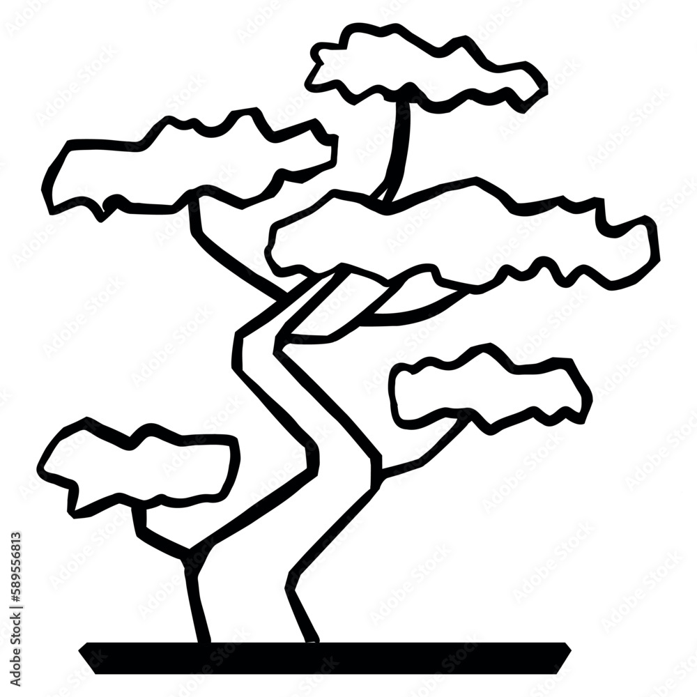 Outline silhouette icon Bonsai tree on white background. Logo bonsai ...