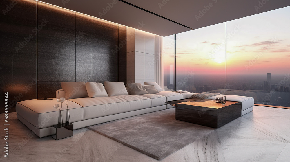 Zoom background, Bright and Elegant Living Room in Skyscraper Penthouse ...