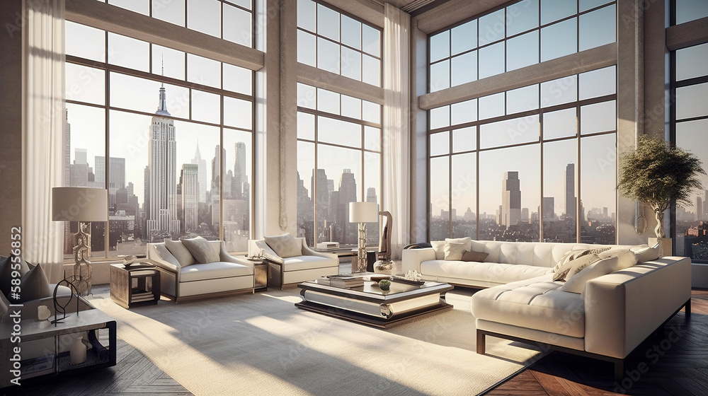 Zoom background, A Sleek and Modern Living Room in a Skyscraper ...