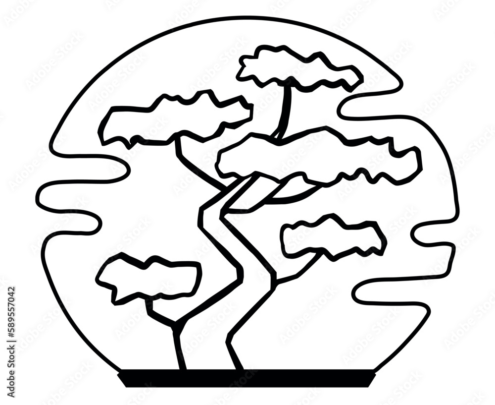 Outline silhouette icon Bonsai tree on white background. Logo bonsai ...