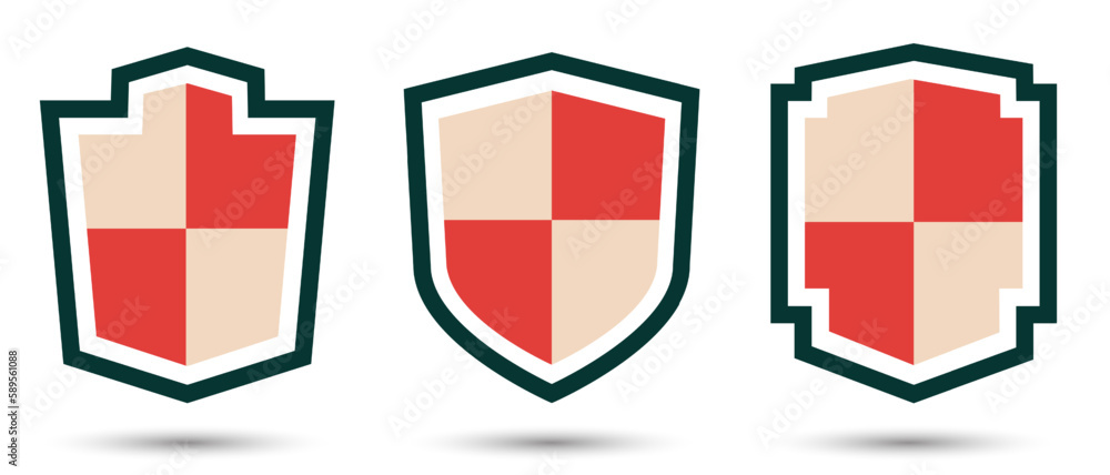 Set of security shield icons, security shields logotypes with check ...
