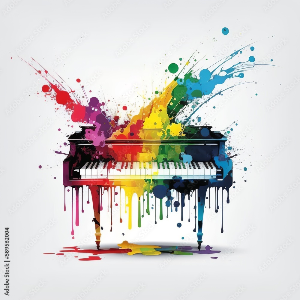 Piano keyboard musical instrument colorful splash illustration on white ...