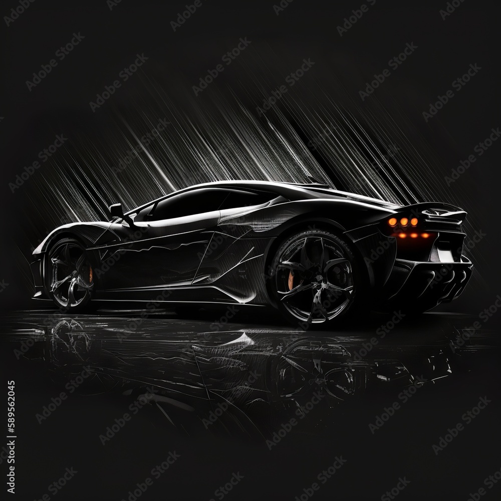 Black modern car on black background side view sport sedan brand new ...