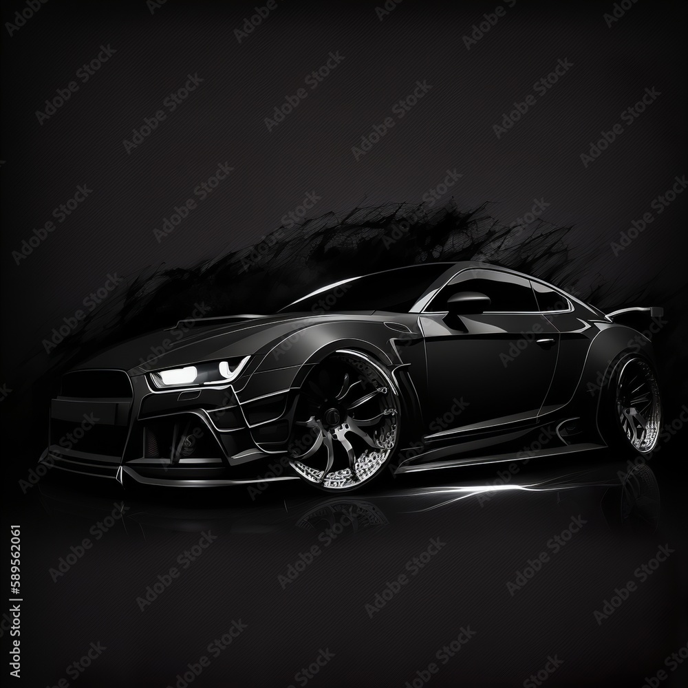 Black modern car on black background side view sport sedan brand new ...
