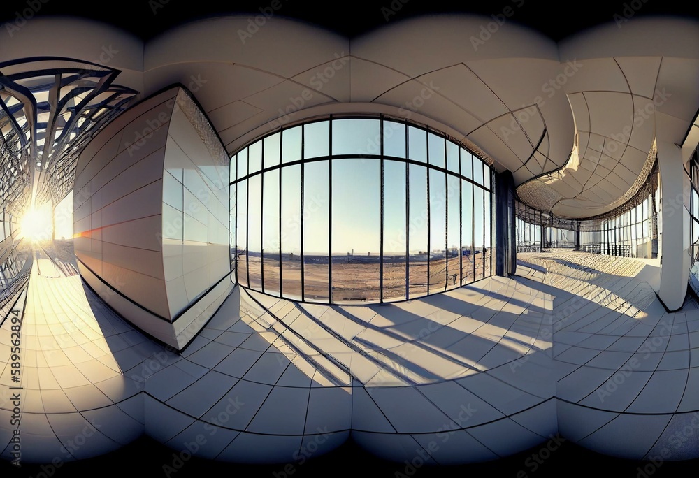 Full 360 degree equirectangular panorama hdri of modern futuristic mesh ...
