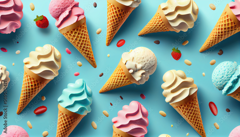 Ice cream pattern top view. Al generated Stock Illustration | Adobe Stock