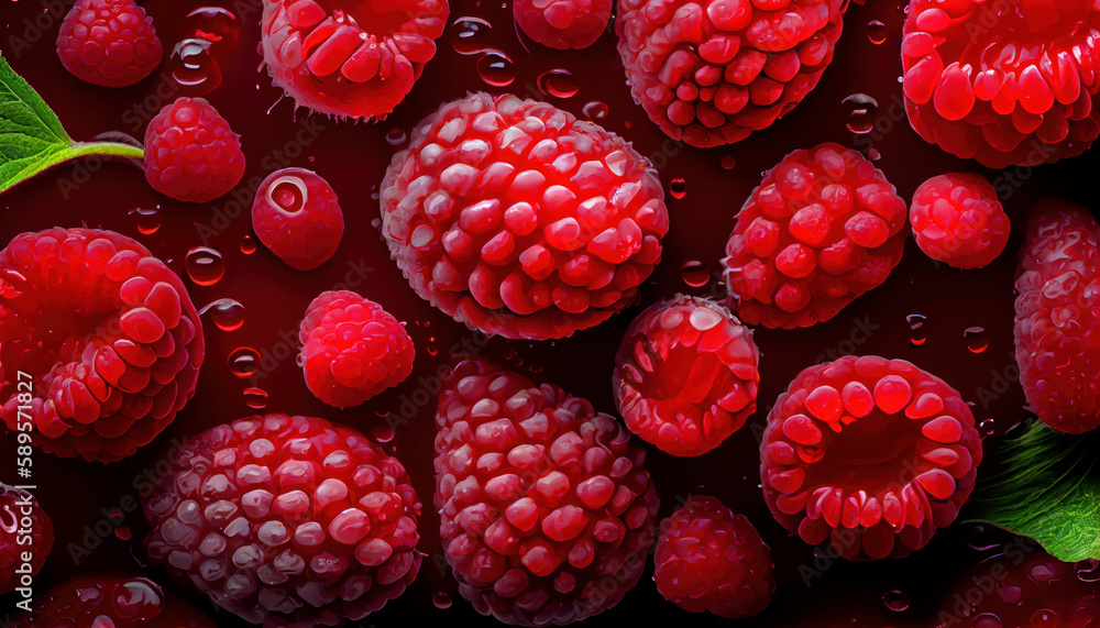 Raspberry background. Fresh red berries. Raspberry fruits horizontal ...