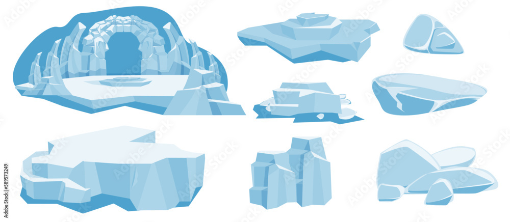 Cartoon floating ice, frozen arctic blocks of ice. Glaciers and ...