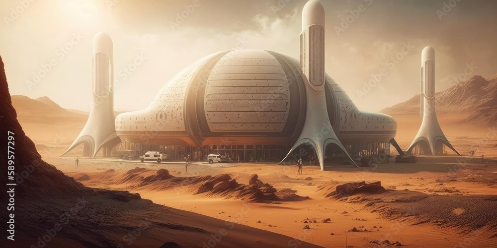 Futuristic building habitat on mars settlement from sci-fi novel ...