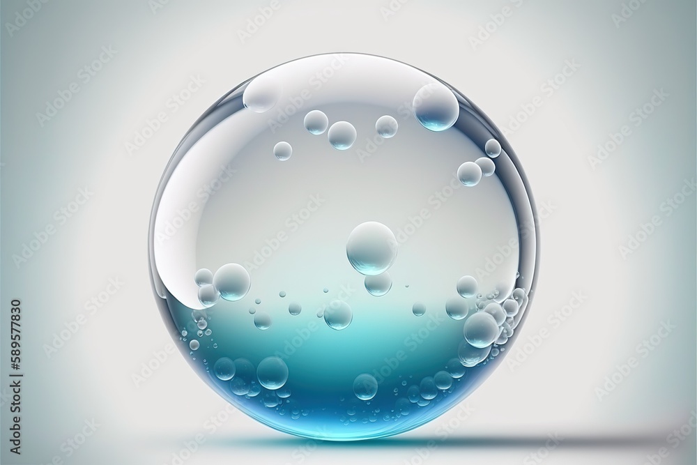 Closeup macro iridescent clear and transparent round water sphere with ...