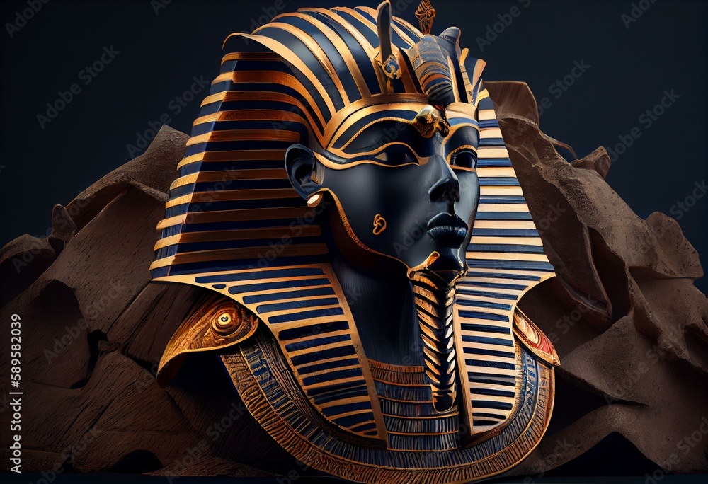 Mask of Egyptian pharaoh, display, background, mock-up, copy space, 3d ...