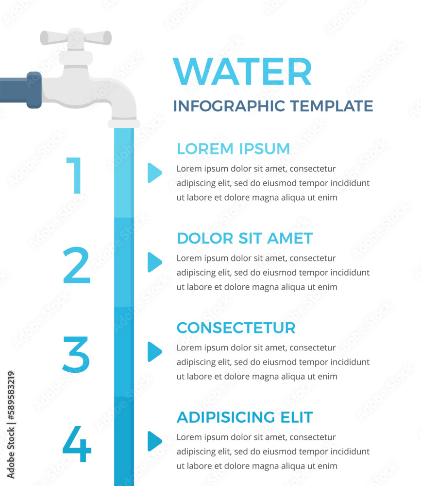Infographic template with tap and four elements with numbers and text ...
