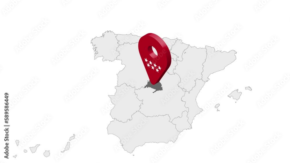 Location Community of Madrid on map Spain. 3d Community of Madrid flag ...