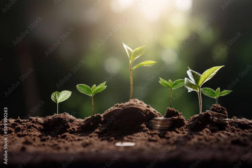 Young plant seedling growing in soil on blurred nature background ...