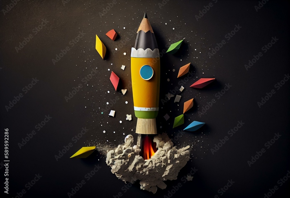 education. Back to school concept. rocket cut from paper and painted ...
