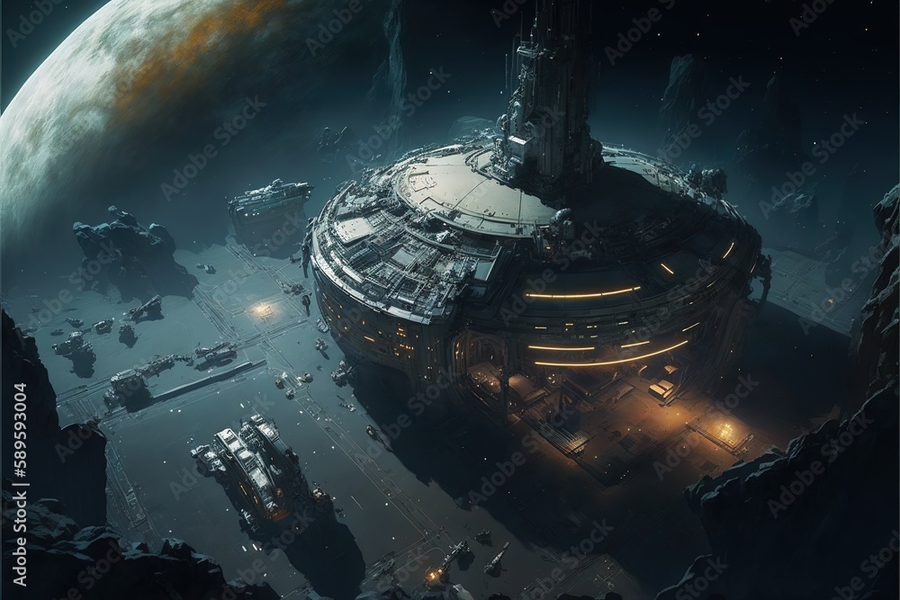 Top view scifi moon base with futuristic advance structure design on ...