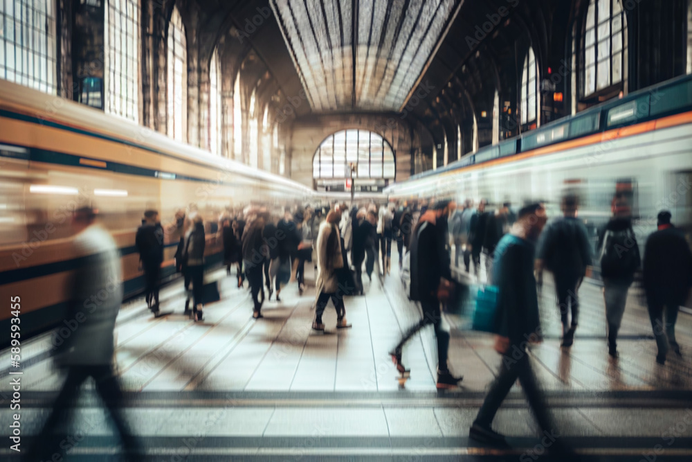 Blurred crowd people walking in train station. Generative AI Stock ...