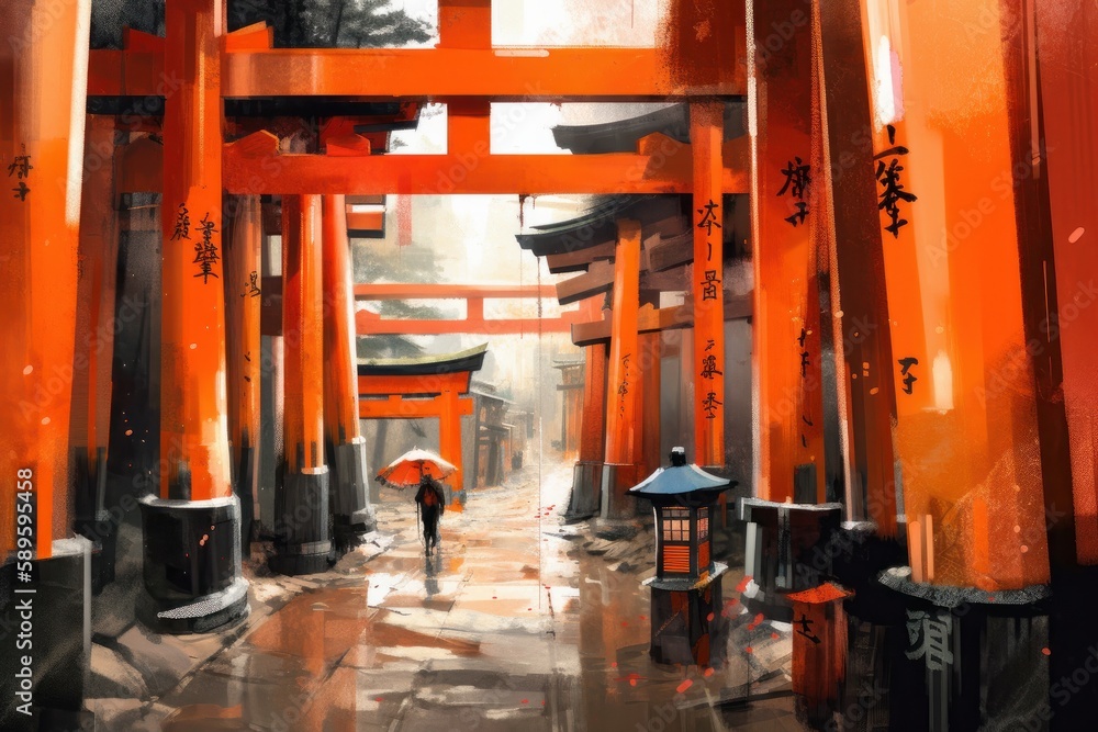Fushimi Inari Taisha Shrine in Kyoto, Japan. in the style of digital ...