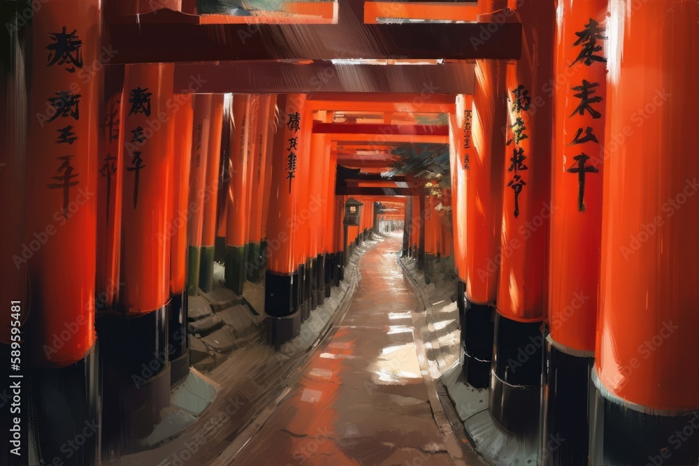 Fushimi Inari Taisha Shrine in Kyoto, Japan. in the style of digital ...