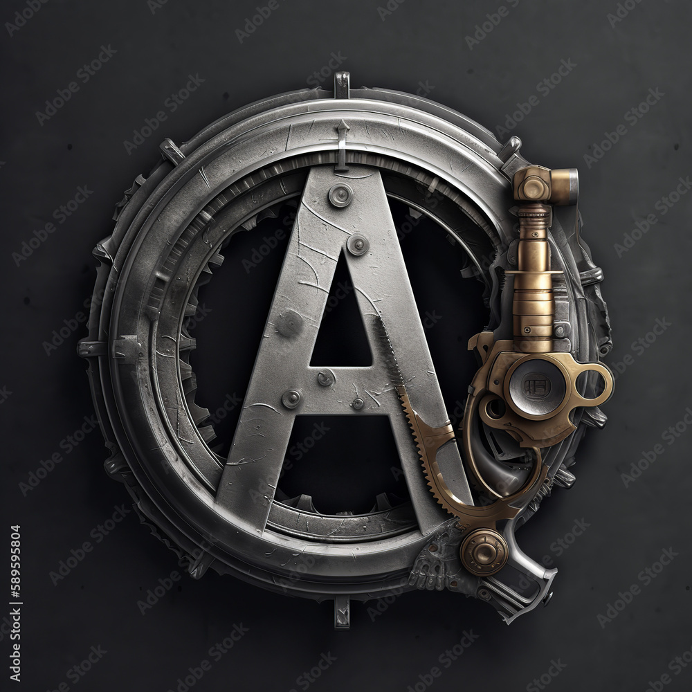 gun, steampunk, alphabet, a, b, c d, f, g, h, j, k, l, m, n, p, q, r, s ...