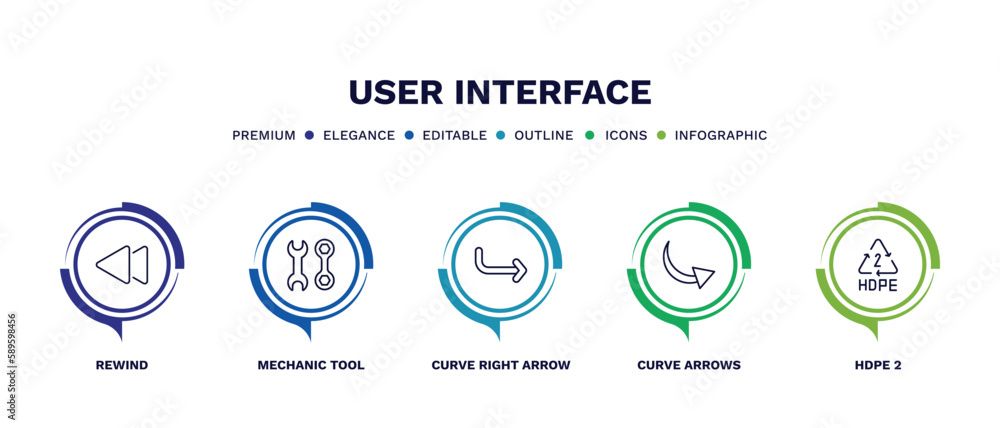 set of user interface thin line icons. user interface outline icons with infographic template ...